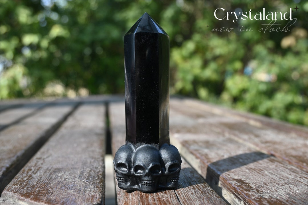 3.8'' Natural Hand Carved Obsidian Skull Obelisk - Etsy