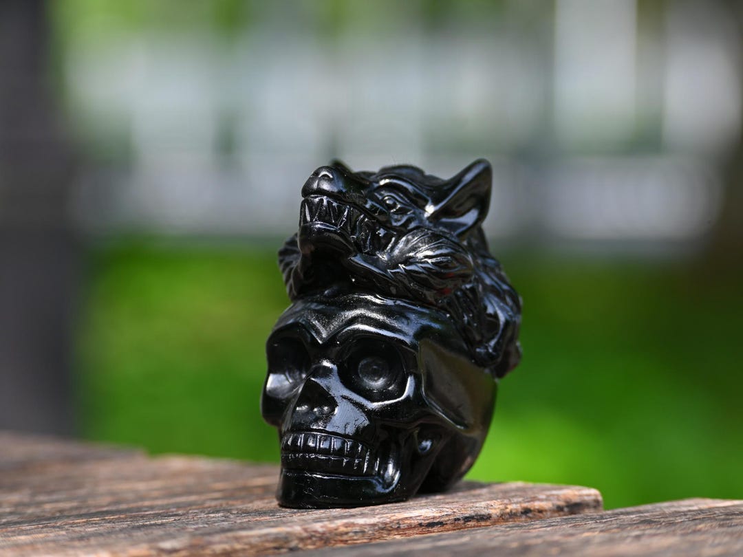 3'' Natural Carved Obsidian Wolf Skull，crystal Wolf Skull，christmas ...