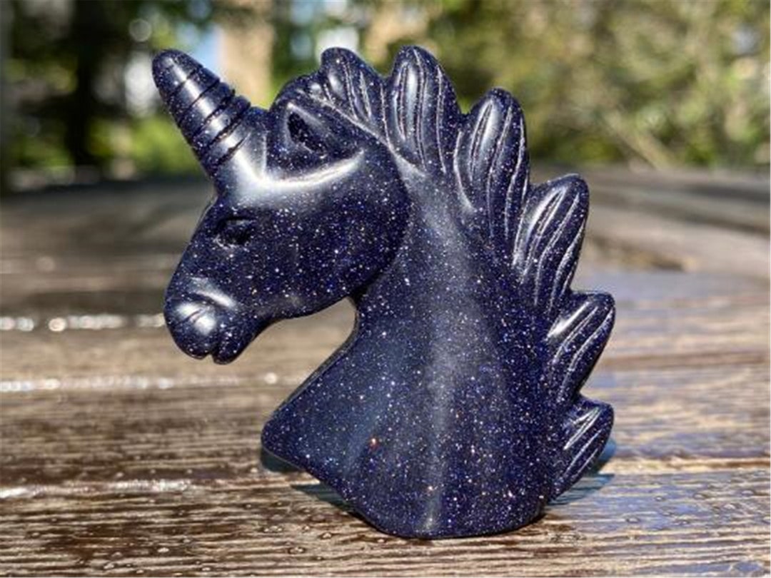 2" Hand Carved Blue Gold Sand Unicorn，crystal Gift,quartz Crystal ...