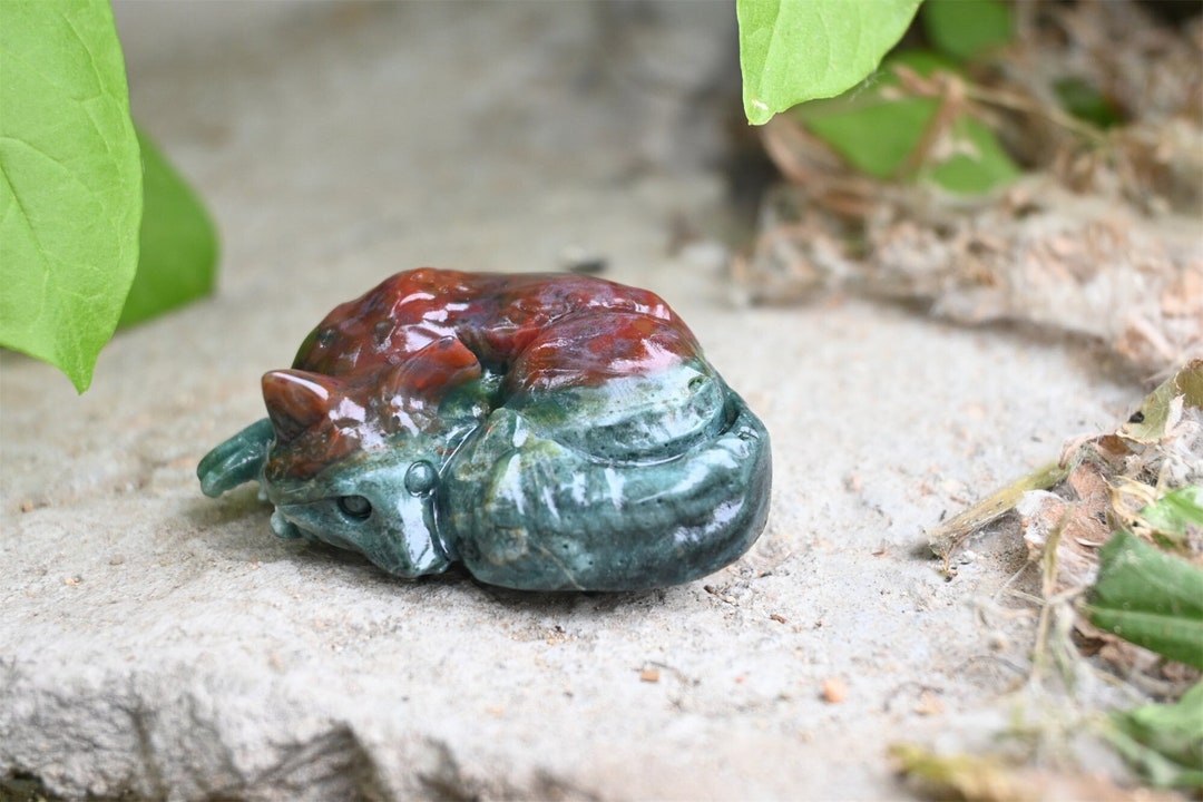 2.3'' Natural Carved Ocean Jasper FOX Skull，carved Fox，crystal Fox ...