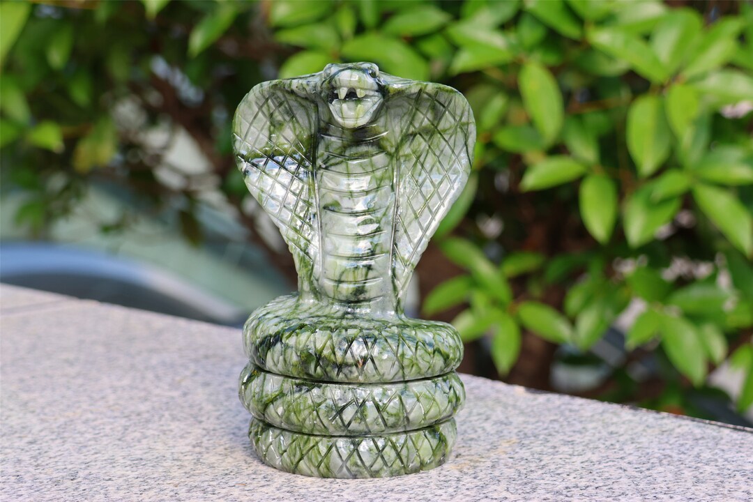 6.6'' Natural Hand Carved Green Jade Snake Skull，crystal Skull，quartz ...