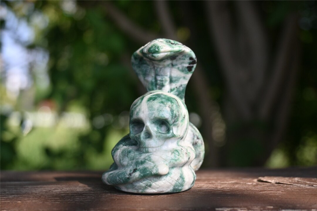 2.6'' Natural Carved Qinghai Jade Snake Skull，obsidian Skull，halloween ...