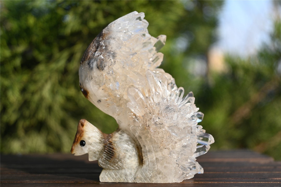 3" Natural Carved Cluster Squirrel，quartz Crystal，crystal Squirrel Vug ...