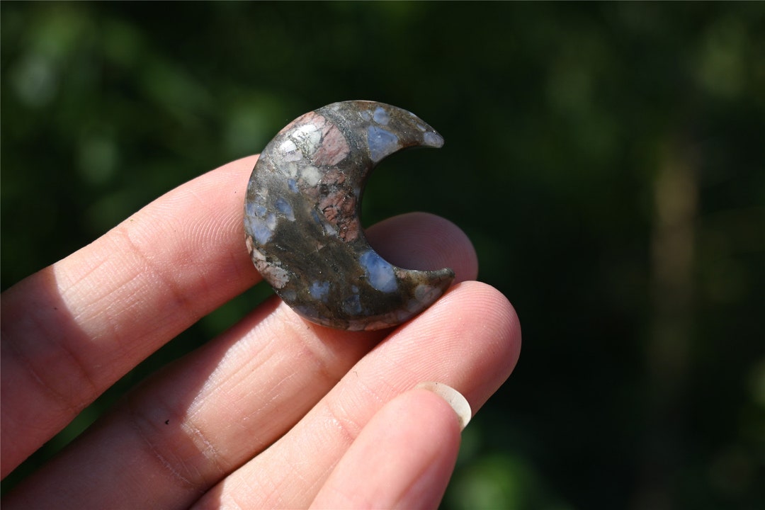 Hand Carved Rhyolite Crystal Moon: Healing Stone Decor (1.3'') - Etsy