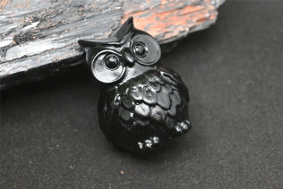 2'' Natural Hand Carved Obsidian Owl，crystal Character，quartz Crystal ...