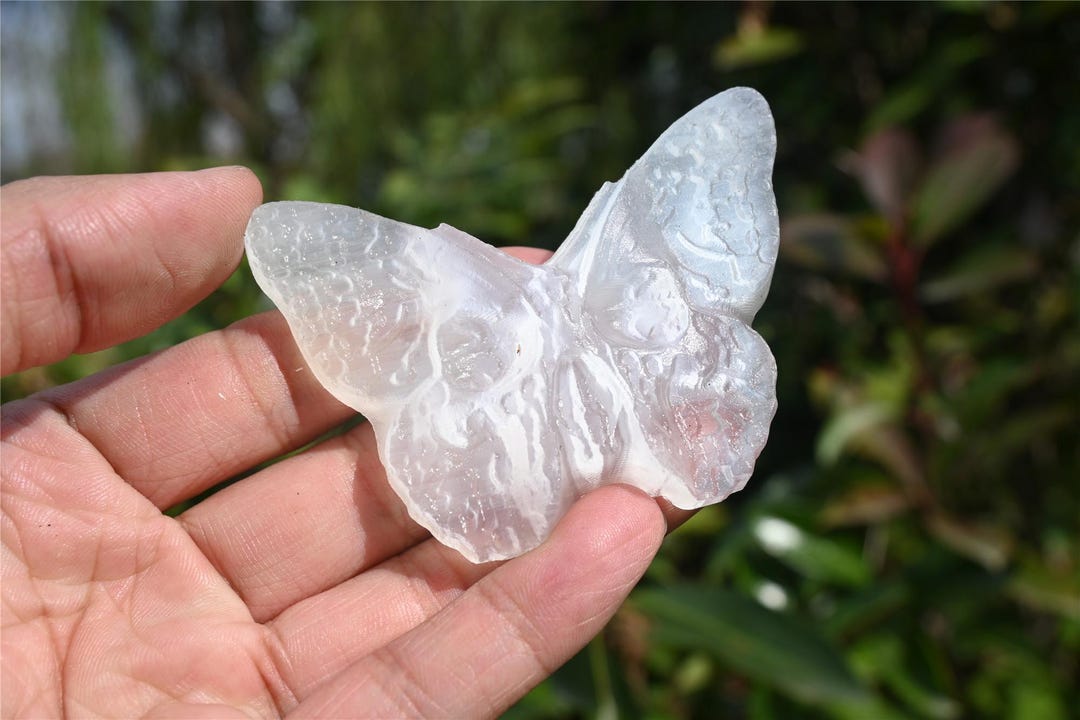 3'' Natural Hand Carved Gypsum Butterfly Skull，crystal Butterfly，quartz ...