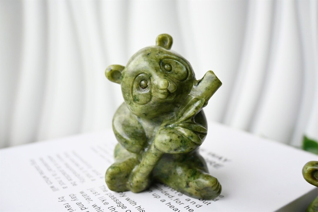 3.3" Natural Jade Carved Panda ,crystal Carved Panda,panda Statue，reiki ...