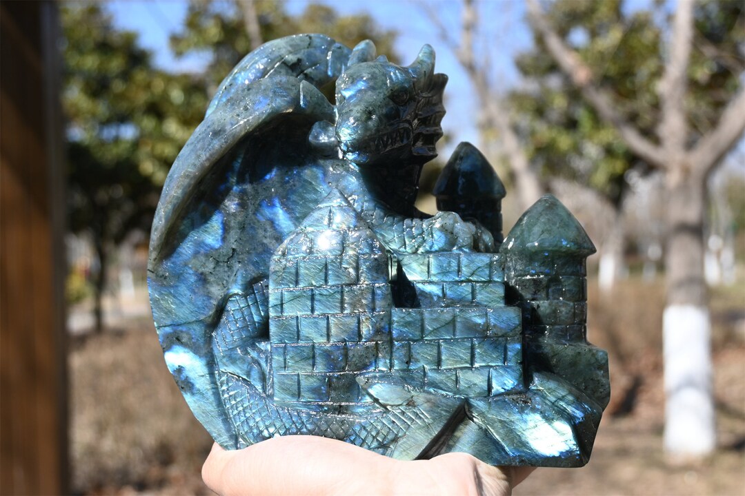 5.94LB Carved Natural Labradorite Dragon Castle Skull，crystal Skull ...