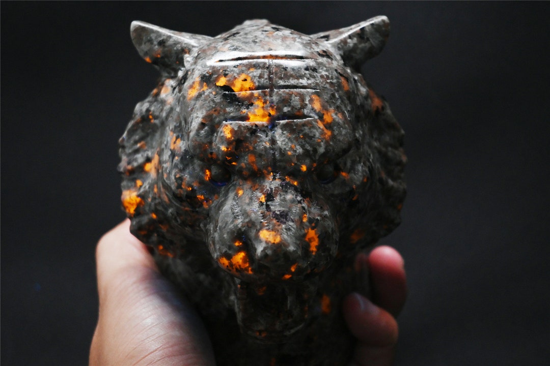 5'' Natural Carved Yooperlite Tiger Skull，carved Yooperlite Skull ...