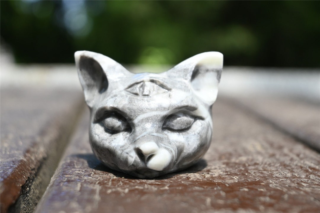 1.9'' Natural Carved Shellstone Cat Head，crystal Carved，quartz Crystal ...