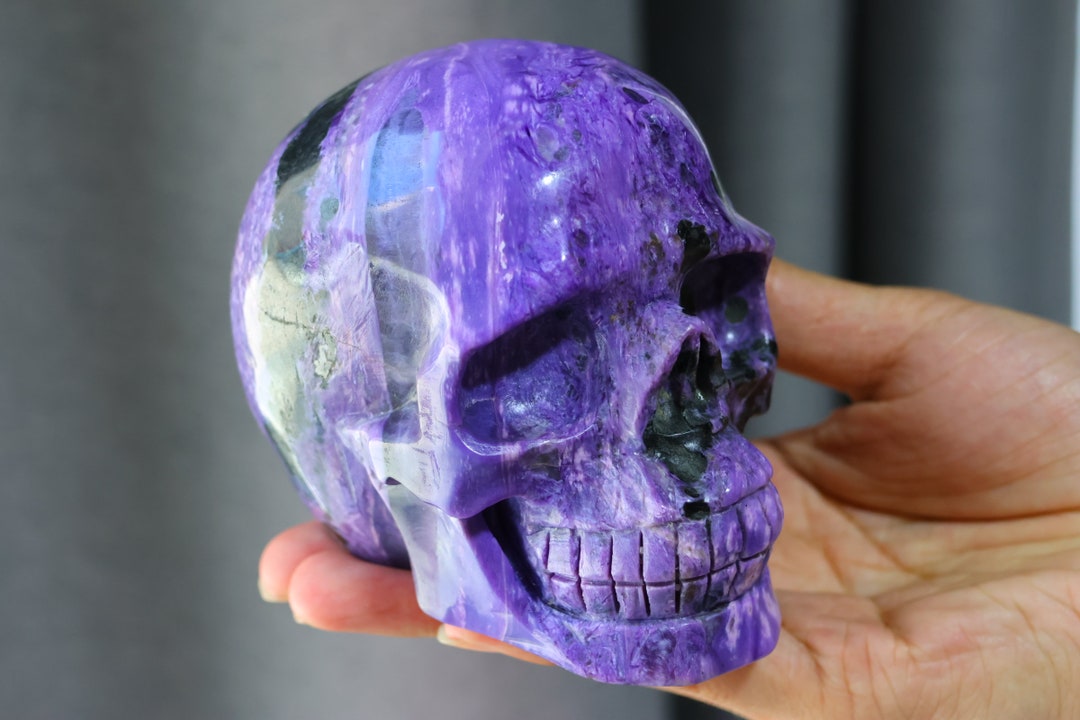 4.2inches Natural Charoite Carved Skull, Quartz Crystal Skull, Charoite ...