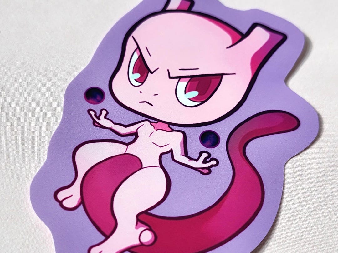 Chibi Mewtwo Vinyl Sticker - Cute Poke Mon Sticker - Video Game Matte ...