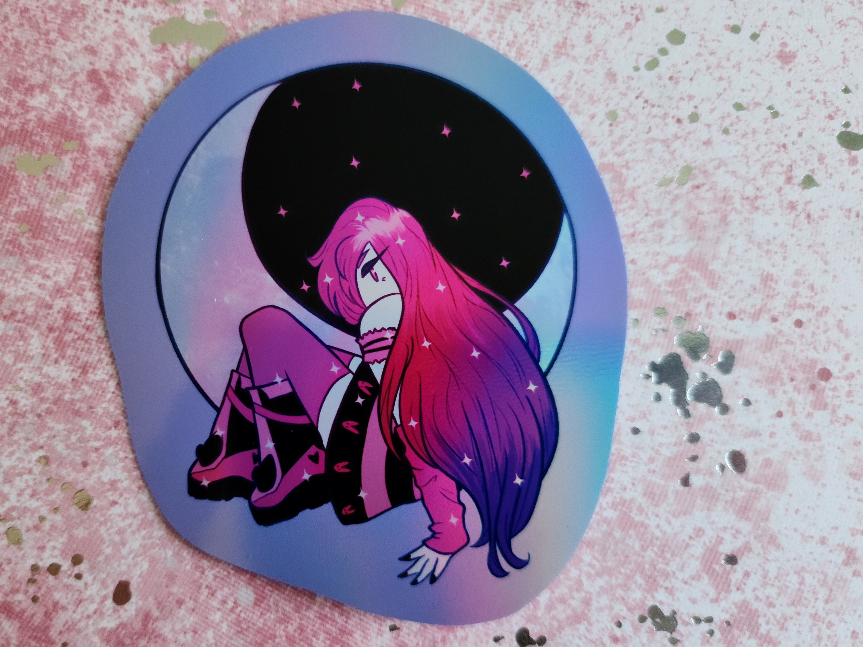 Holographic Pastel Goth Girl Sticker - Lunar Aesthetic - Celestial Art ...