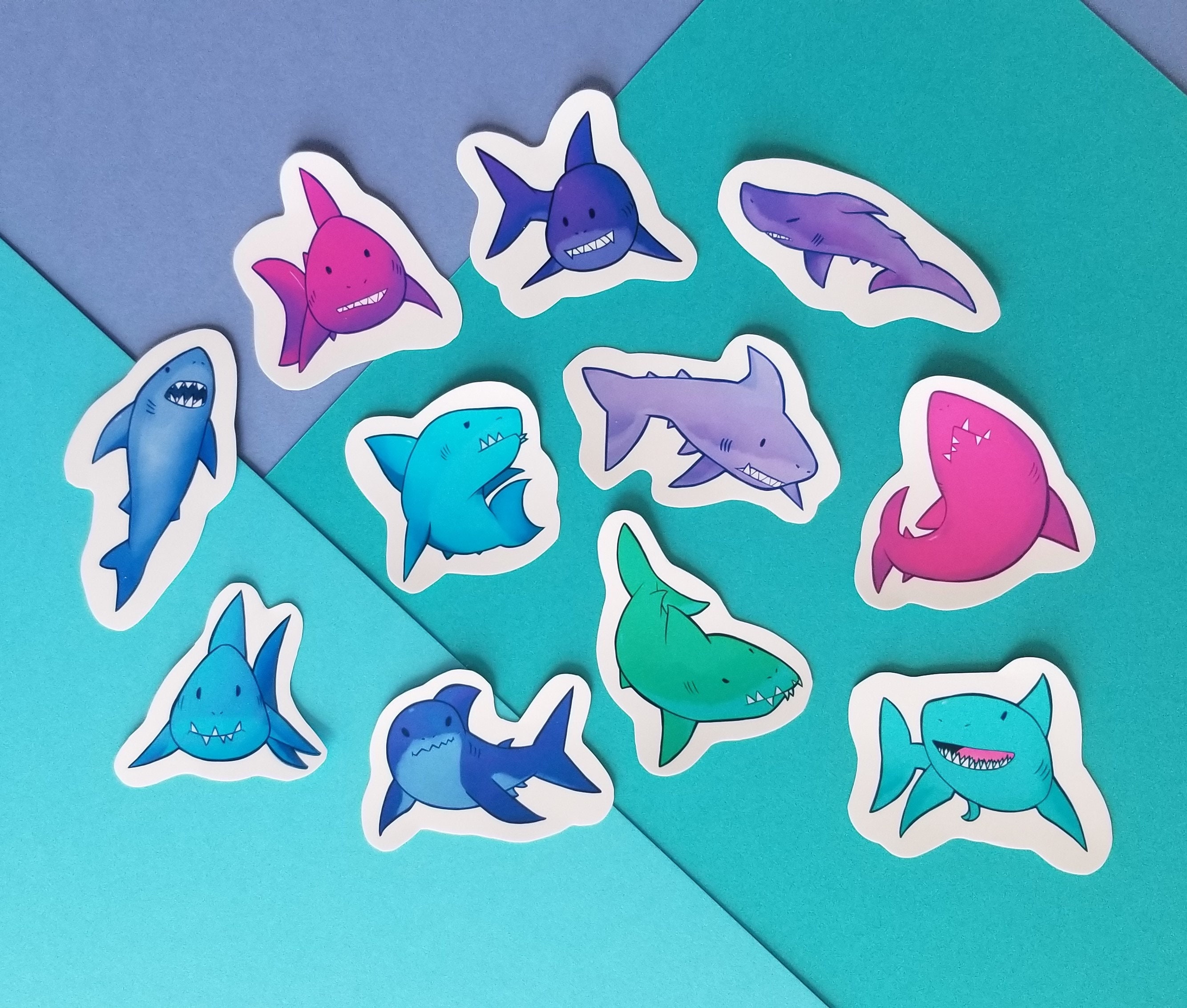Cute Colorful Sharks Vinyl Sticker Pack - Pastel Shark Stickers ...