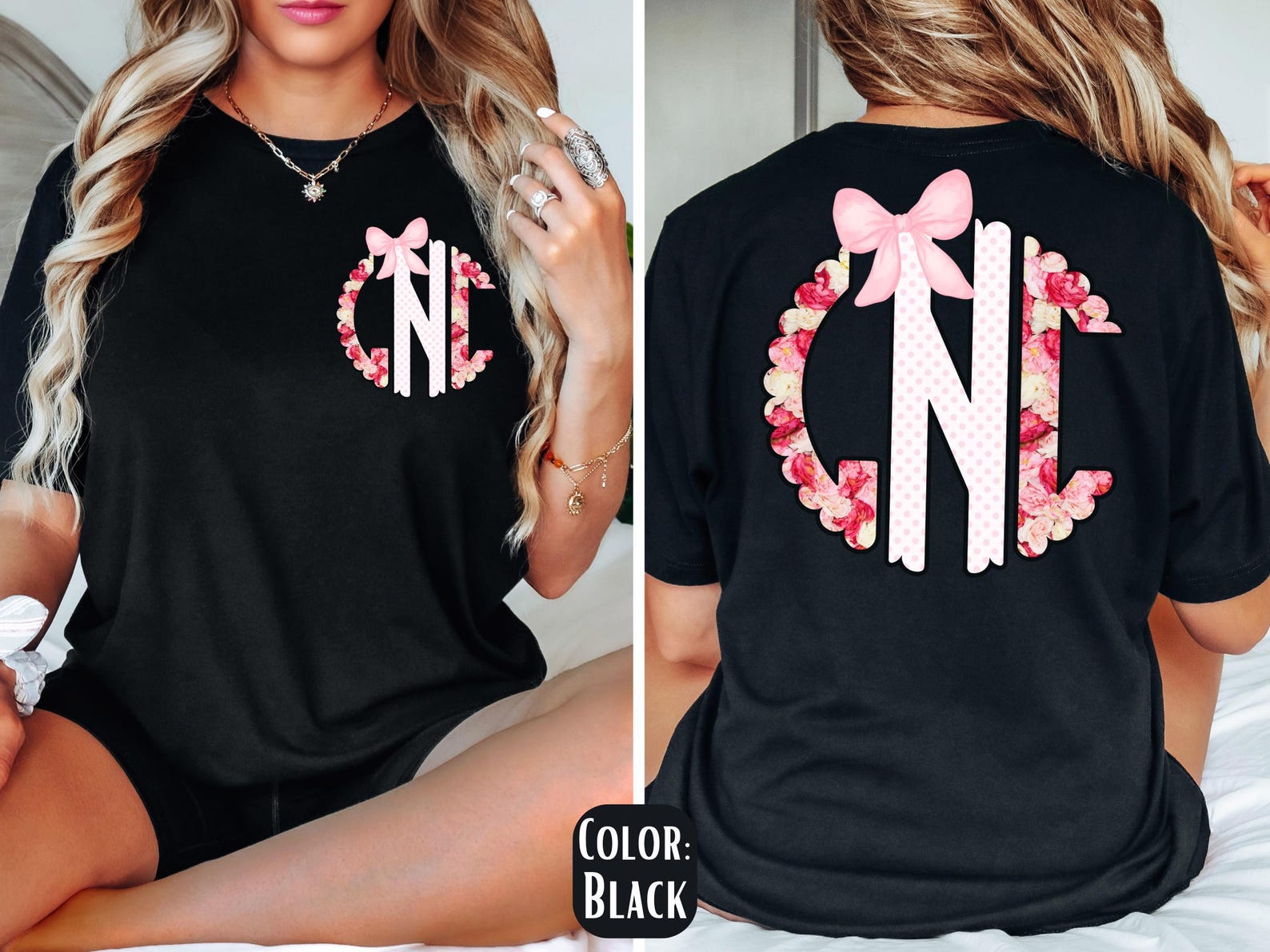 Pink Floral Monogram Shirt: Custom Initial Tee - Etsy
