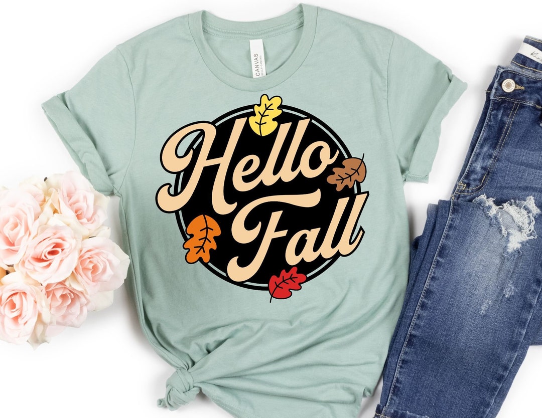 Hello Fall With Leaves Shirt // Fall Leaves T-shirt // Shirts for Fall ...