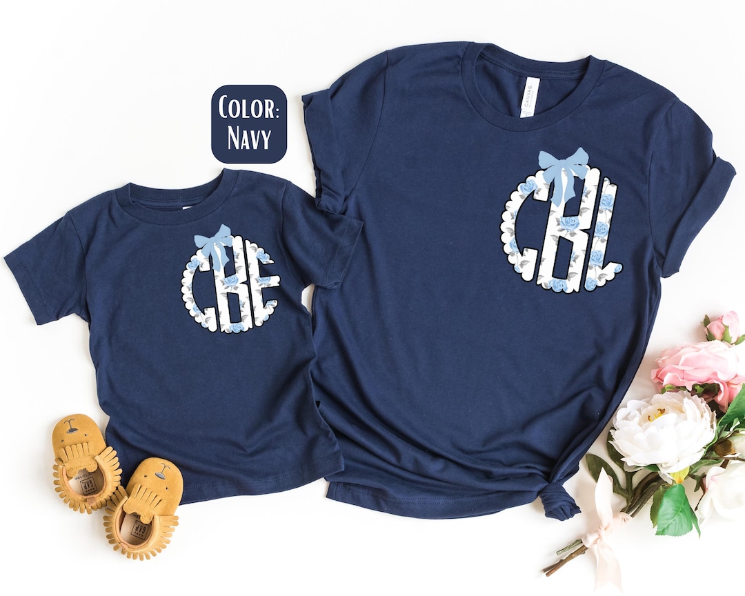 Mama Mini Blue Victorian Monogram Shirts, Monogram Mommy and Me Shirts ...