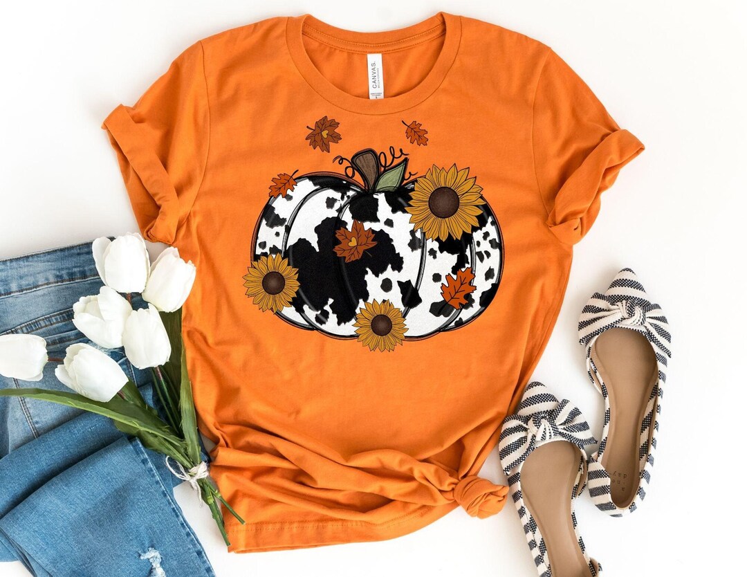 Cow Print Fall Pumpkin Shirt // Fall Pumpkin T-shirt // Thanksgiving ...