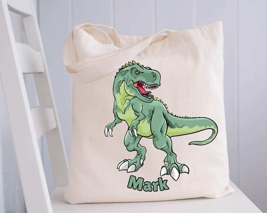 Personalized Dinosaur Tote Bag: Custom Name Cotton Bag - Etsy