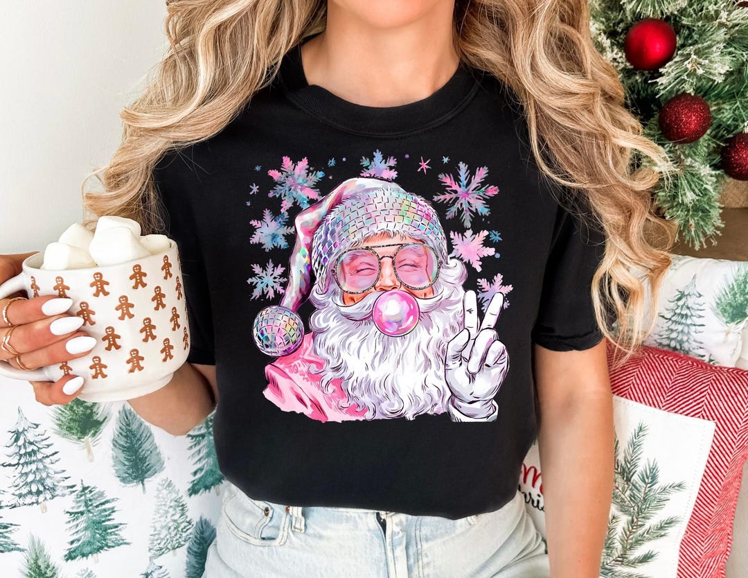Comfort Colors® Pink Bubblegum Santa Shirt, Bubble Gum Christmas Shirts ...