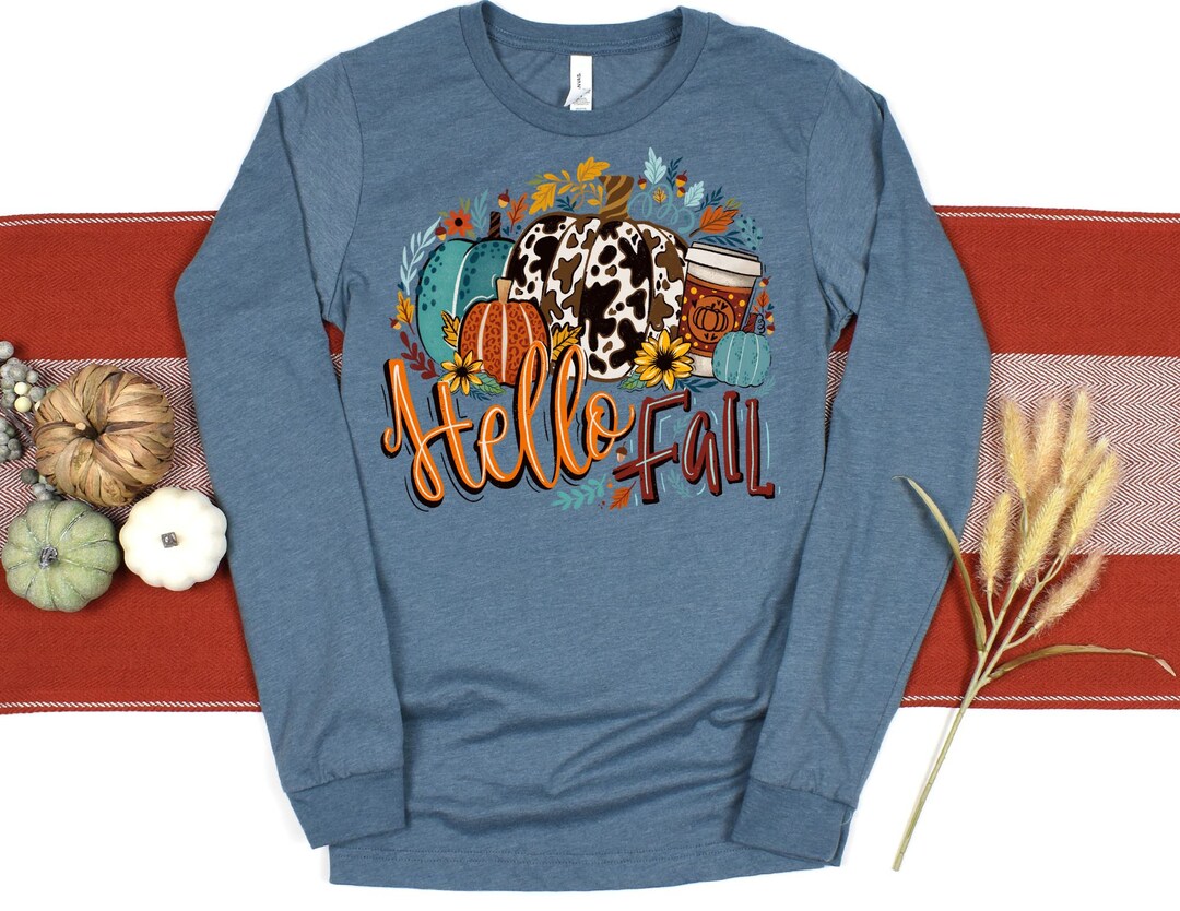 Hello Fall Long Sleeve Shirt // Fall Cow Print Shirt // Shirts for Fall ...