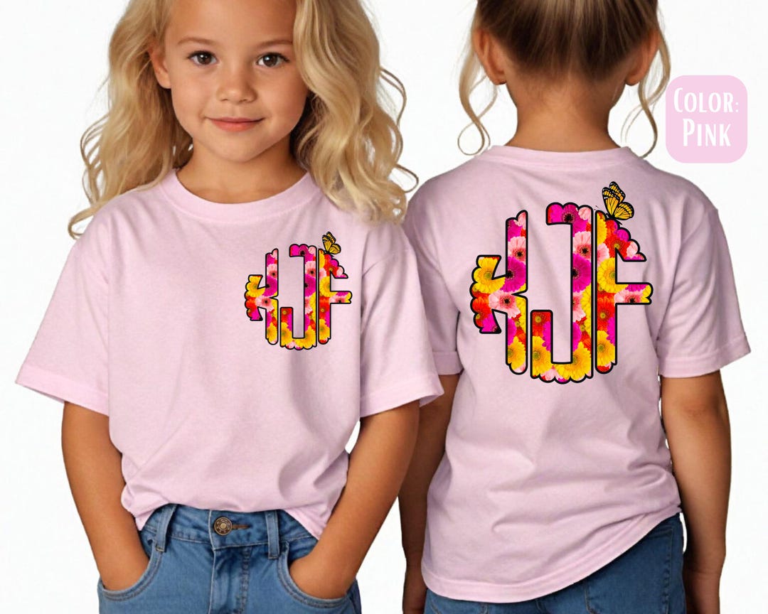 Kids Spring Flowers Monogrammed Shirt, Girls Monogram Tshirt, Short ...
