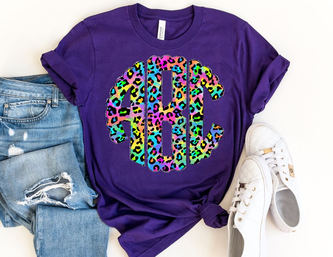 Rainbow Leopard Monogram Shirt Custom Monogram Shirt Monogram Leopard ...