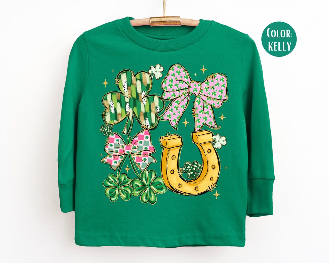 Girls Shamrock Horseshoe Long Sleeve Shirt, Kids St Patricks Day Shirts ...