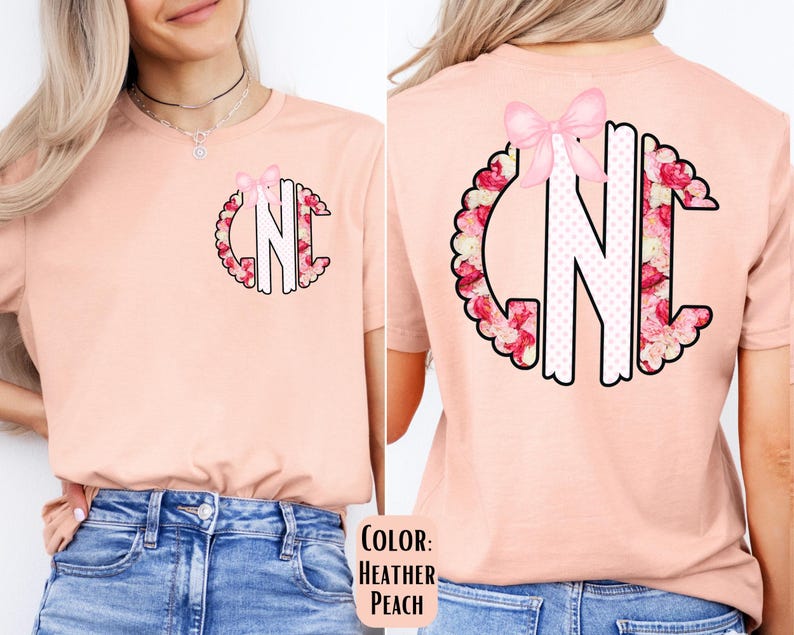 Pink Floral Monogram Shirt: Custom Initial Tee - Etsy