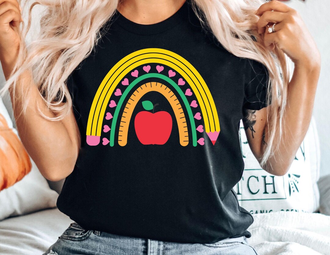 Teacher Shirt: Rainbow Apple Pencil Design - Etsy