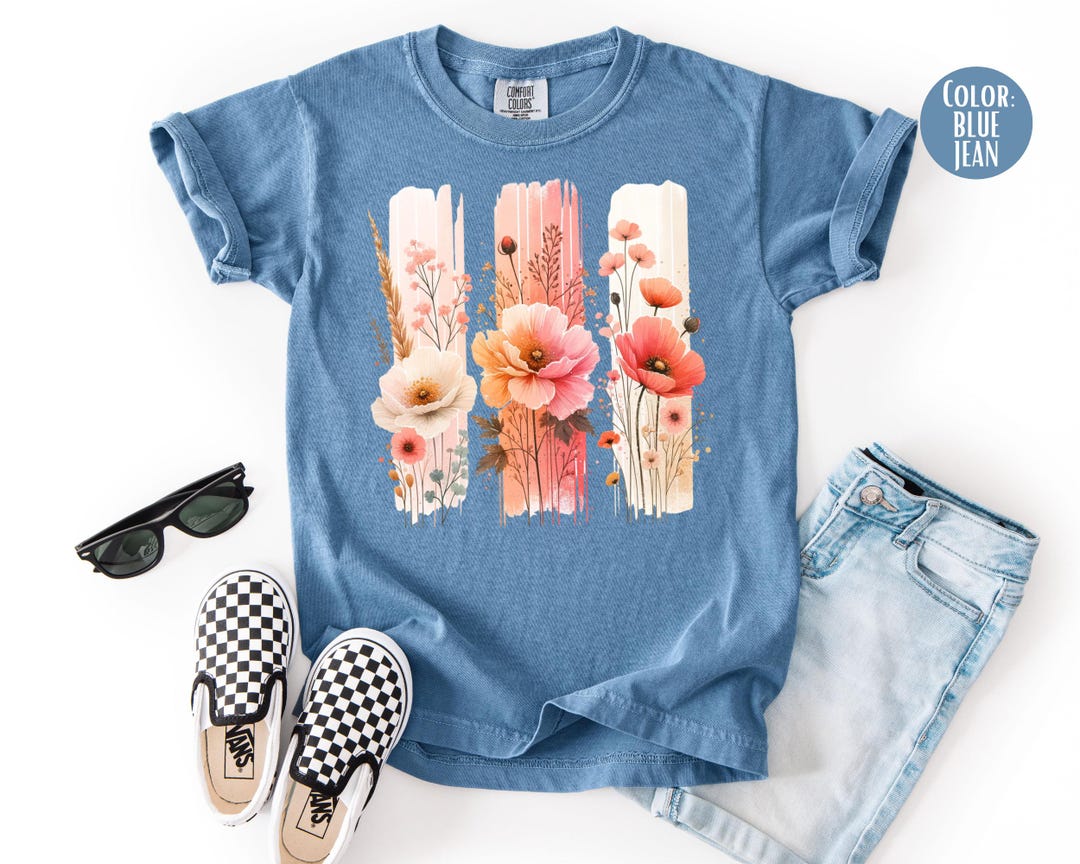 Comfort Colors® Kids Floral Brush Stroke Shirt, Girls Floral Shirt ...