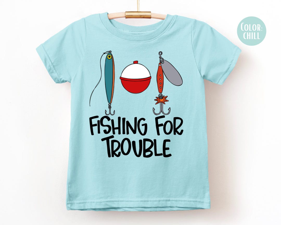 LAT Apparel Kids Fishing for Trouble Shirt, Boys Fishing Shirts, Funny ...