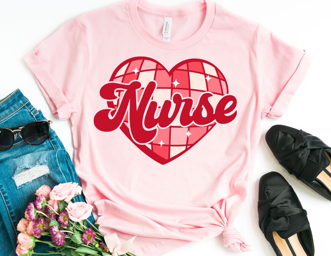 Retro Heart Nurse Shirt, Valentine Nurse Shirt, Valentines Day Shirt ...