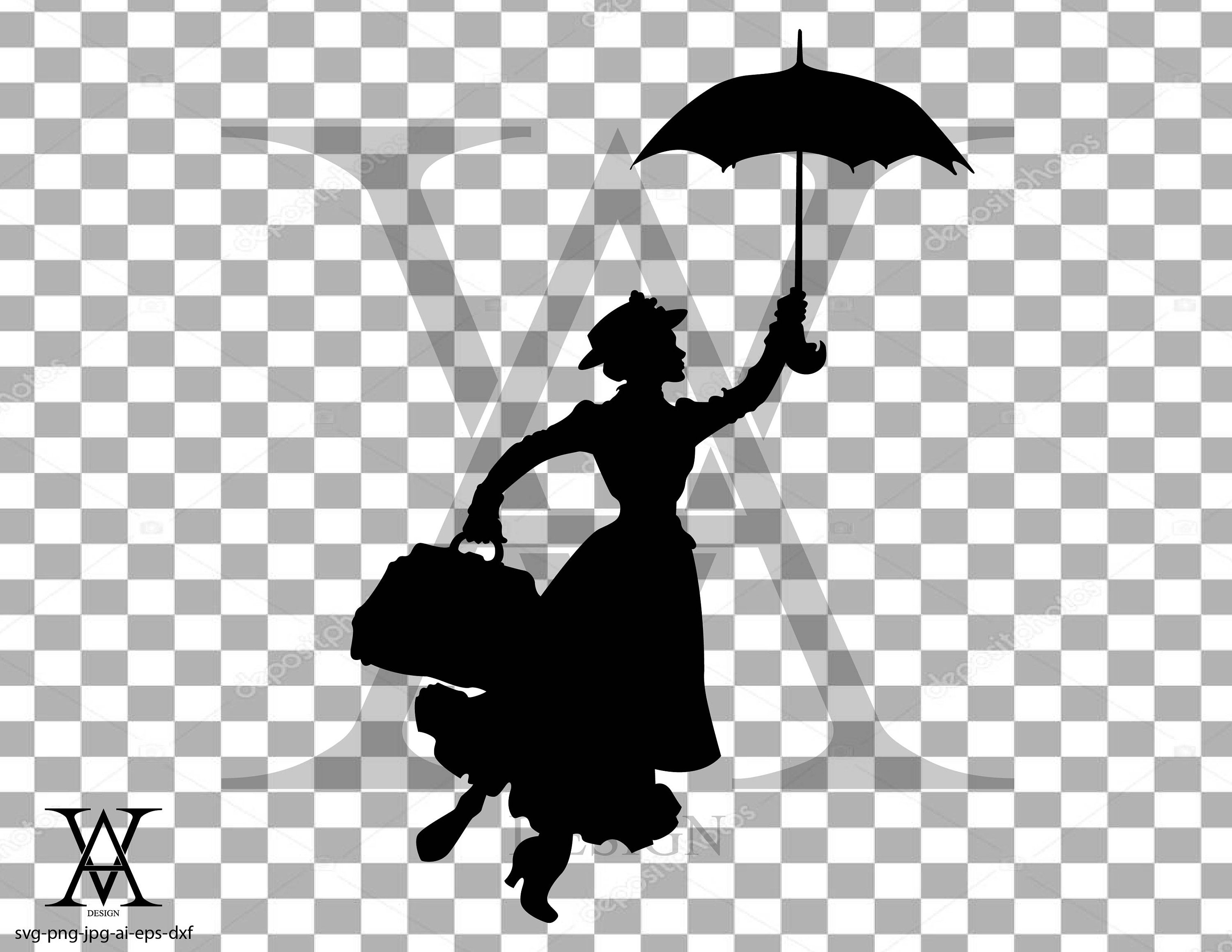 Mary Poppins Silhouette Vector