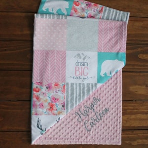 Dream Big Little Girl Personalized Minky Baby Blanket,boho Minky Baby ...