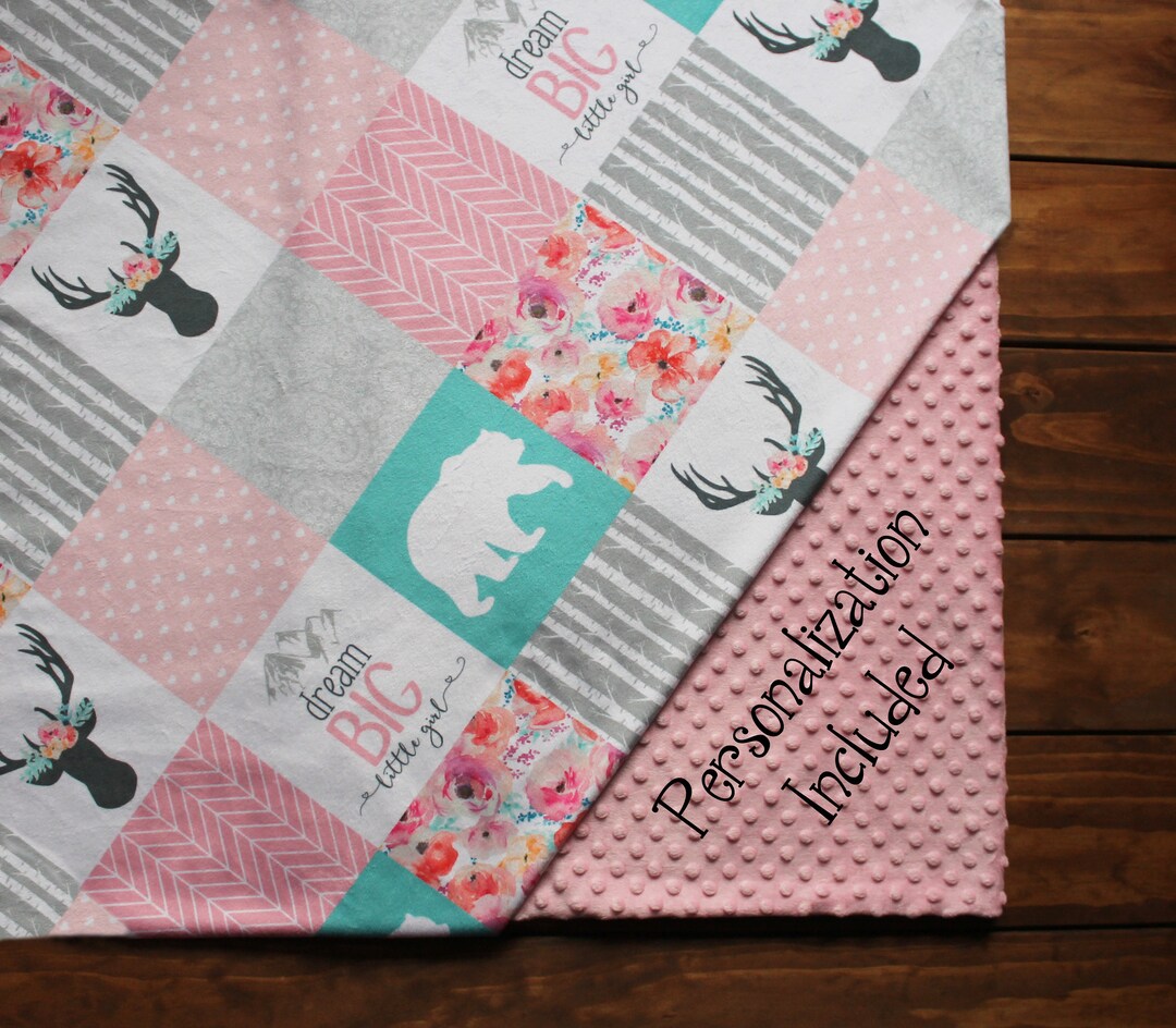 Dream Big Little Girl Personalized Minky Baby Blanket,boho Minky Baby ...