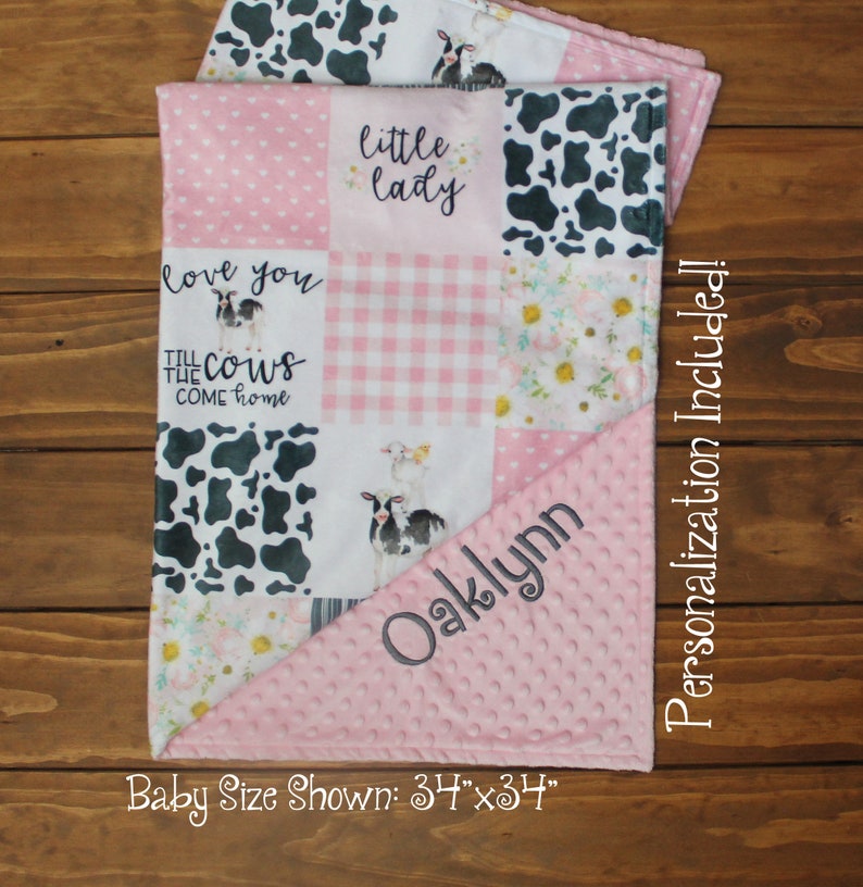 Pink Love You Till Cows Come Home Monogram Minky Baby Blanket Lovey ...