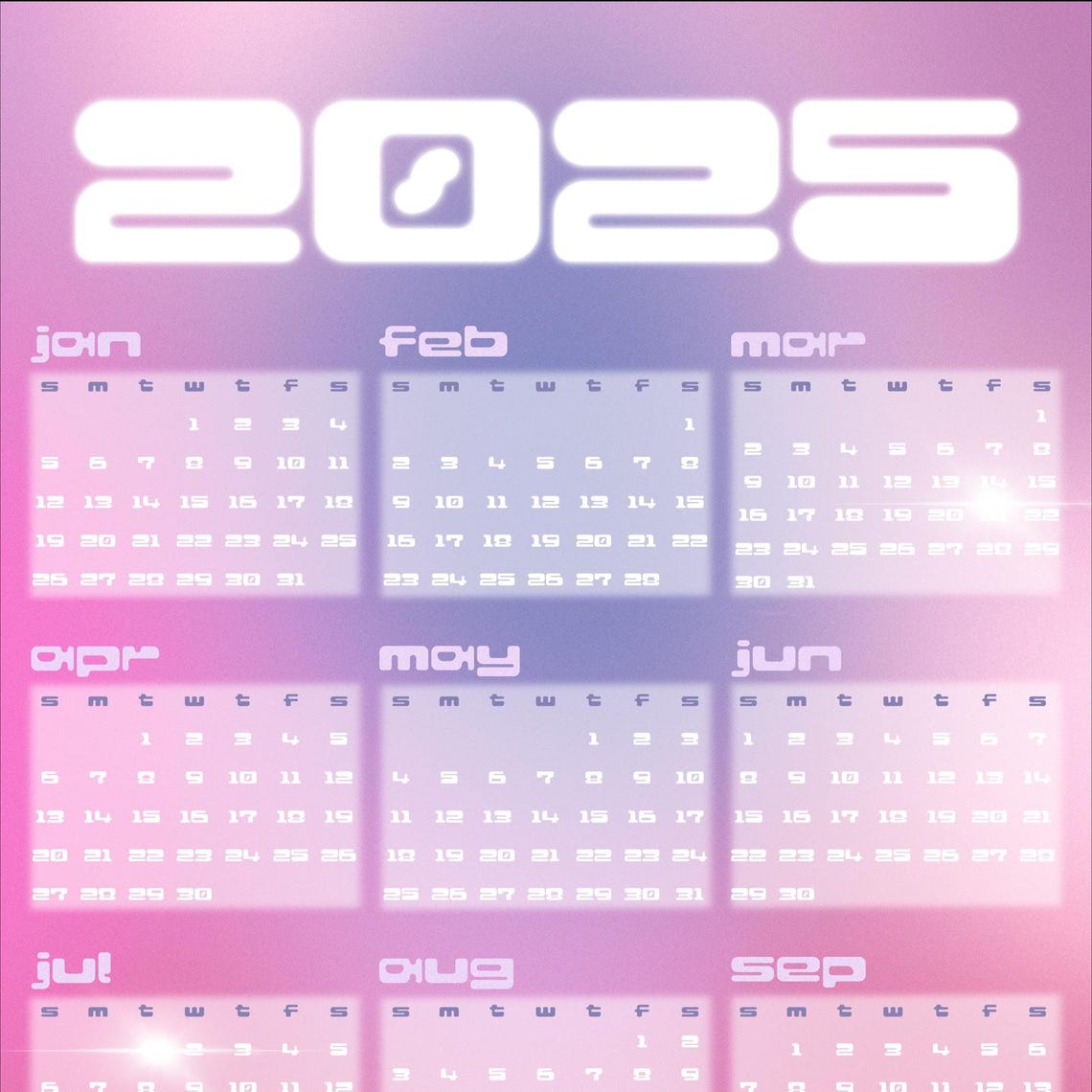 Printable 2025 Y2K Aesthetic Monthly Calendar – Retro 2000s-inspired ...