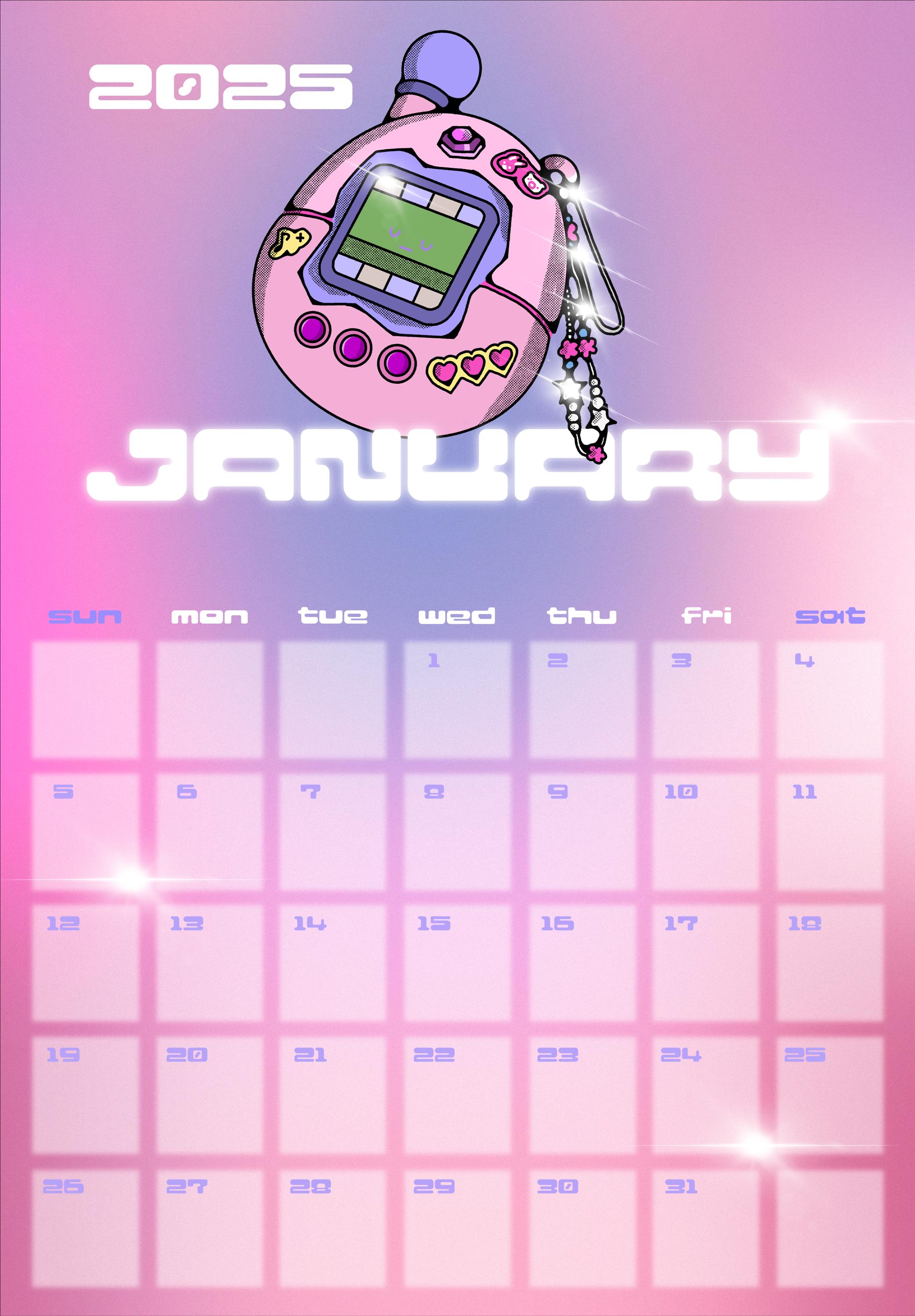 Printable 2025 Y2K Aesthetic Monthly Calendar – Retro 2000s-inspired ...