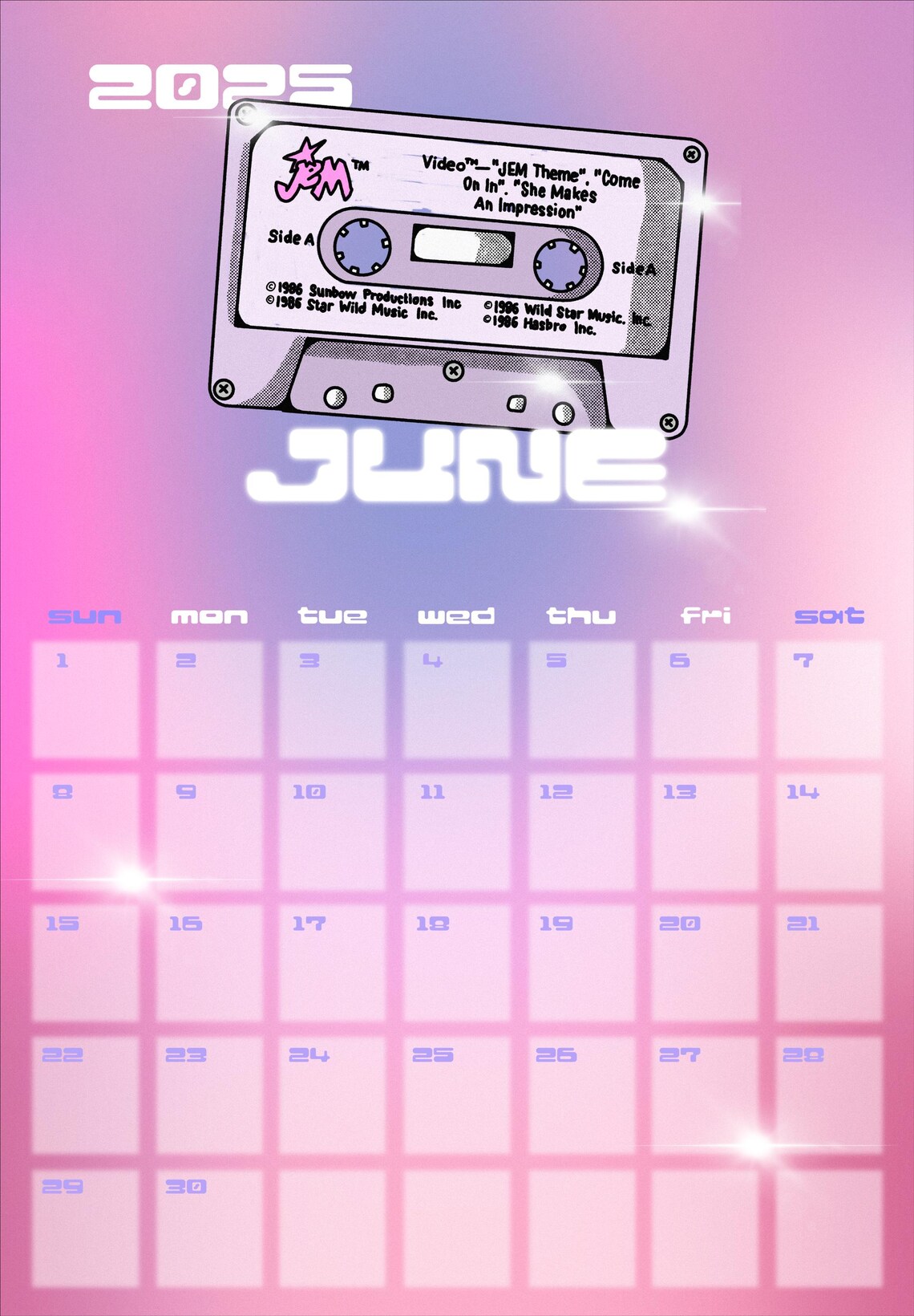 Printable 2025 Y2K Aesthetic Monthly Calendar – Retro 2000s-inspired ...