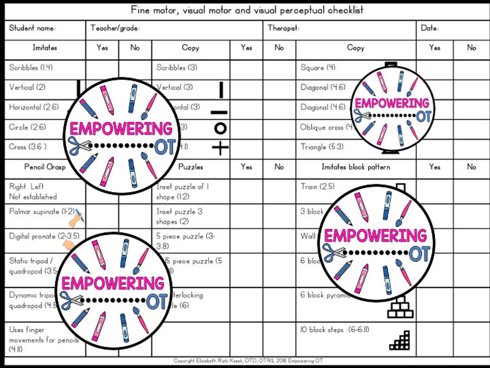 Occupational Therapy Pediatric Evaluation Developmental Milestones Fine ...