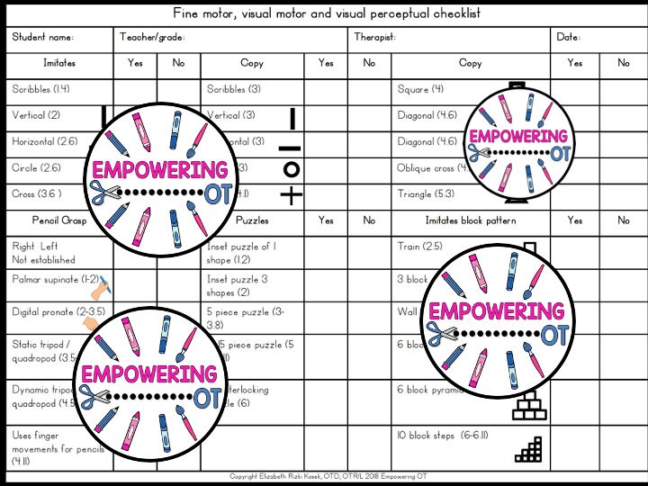 Occupational Therapy Pediatric Evaluation Developmental Milestones Fine ...