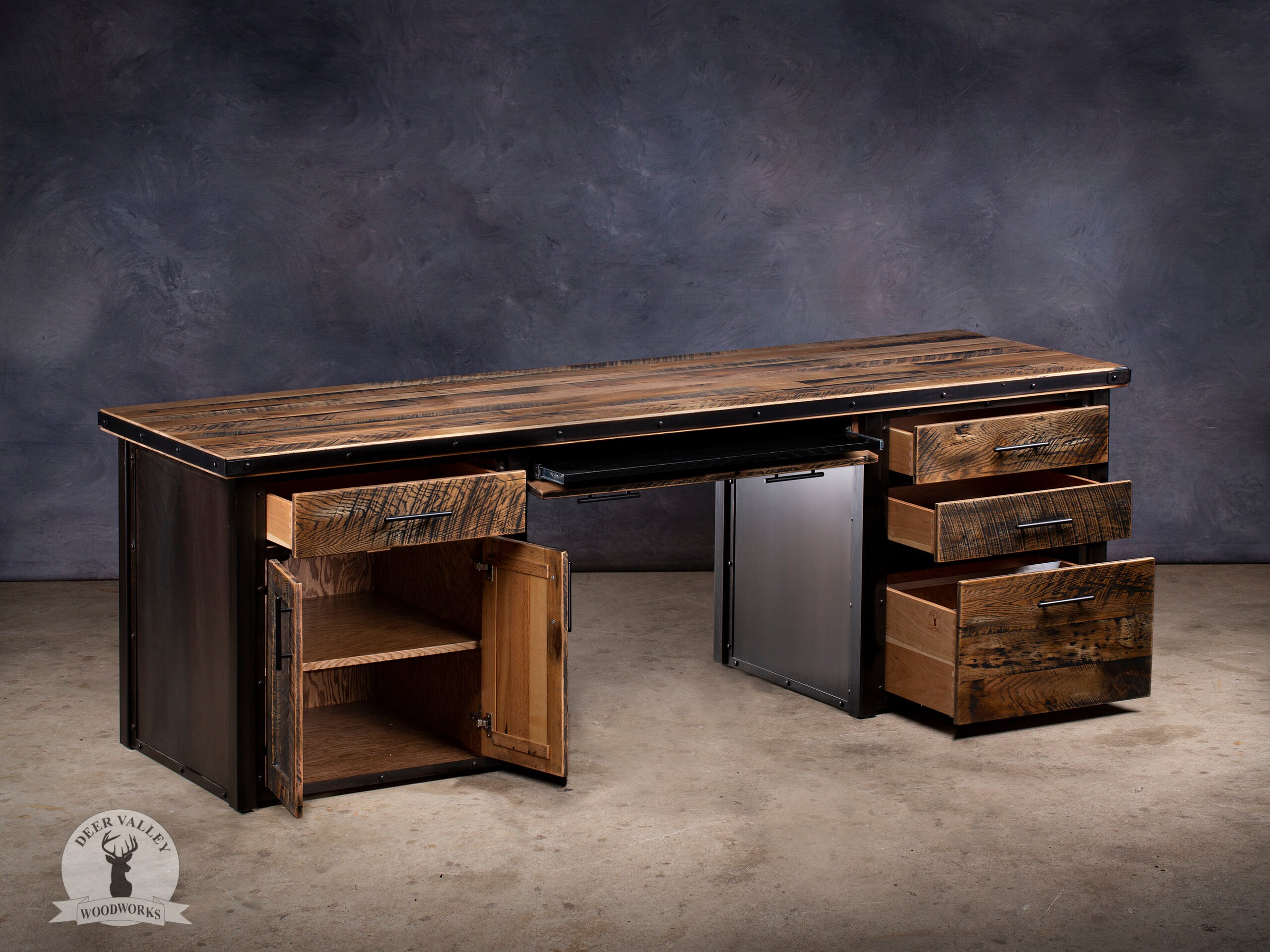Reclaimed Barnwood Executive Desk Industrial Modern Desk Large Executive Desk Home Office Executive Reclaimed Wood Desk With Drawers Etsy