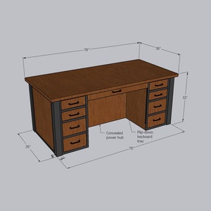 Industrial Walnut Executive Desk Front Display Shelves Modern Desk ...