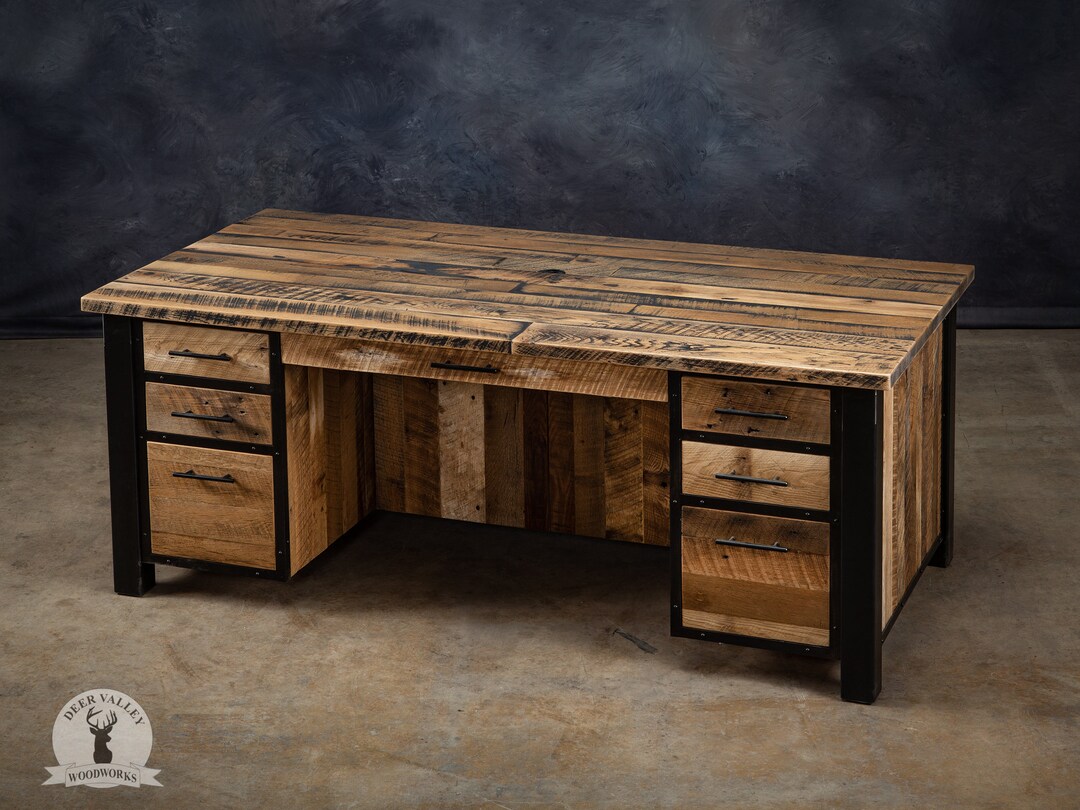 Reclaimed Wood Executive Desk Office Computer Desk Industrial Desk With ...