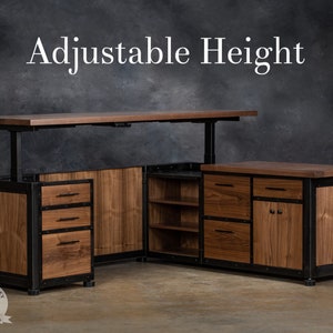 Walnut Corner Sit Stand Desk Modern Corner Desk Solid Wood Office Desk Wood Corner Desk With Drawers Adjustable Office Desk With Storage Etsy