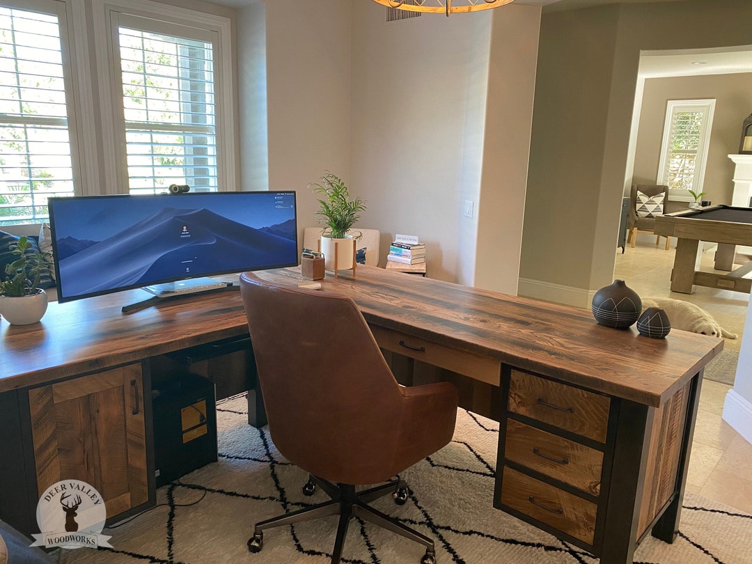 Reclaimed Wood L-shaped Computer Desk Rustic Corner Desk Barnwood ...