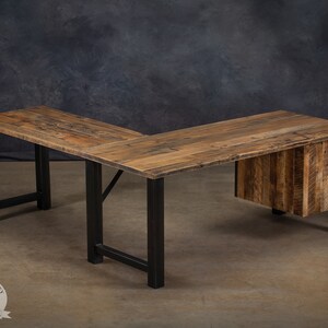 Reclaimed Wood Rustic L-shaped Office Desk With Drawers Office ...