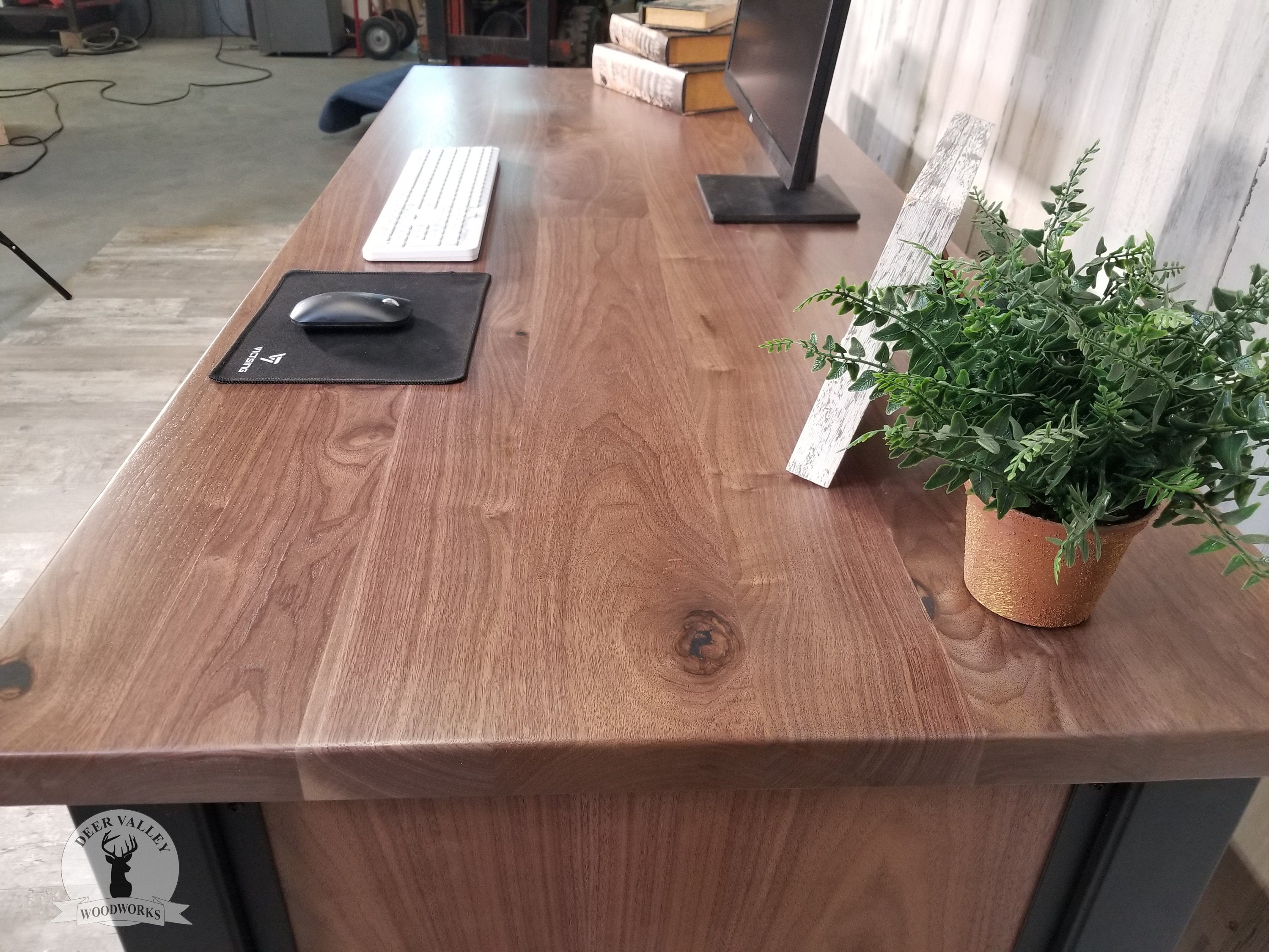 Walnut Executive Desk Modern Office Desk Industrial Desk With Drawers Black Walnut Computer Desk Contemporary Desk Straight Desk Etsy