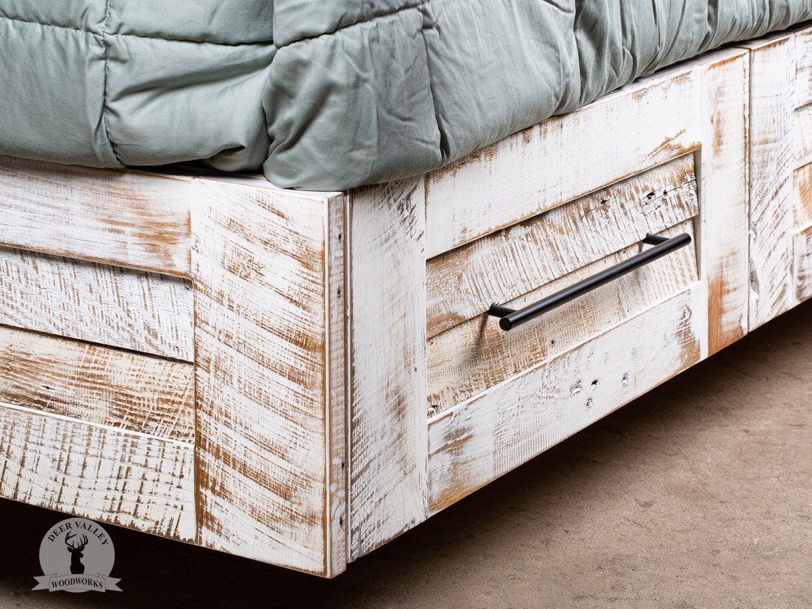 Distressed White Barnwood Platform Bed Set Rustic White - Etsy